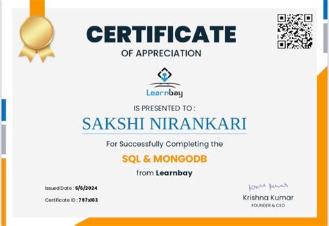 Sakshi Nirankari On Linkedin Certification Sql Mongodb Datascience Continuouslearning