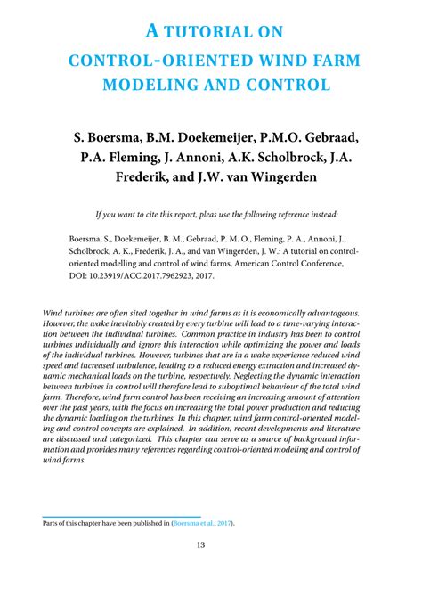Pdf A Tutorial On Control Oriented Modeling And Control Of Wind Farms
