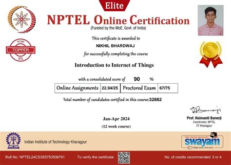 Nikhil Bhardwaj On Linkedin Nptel Iitkharagpur Iot Internetofthings Certification Top5
