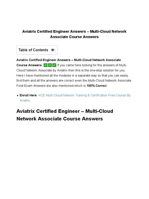 Aviatrix Certified Engineer Multi Cloud Network Associate Course Answers Pdf Cloud