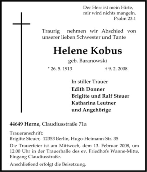 Traueranzeigen Von Helene Kobus Trauer In Nrwde