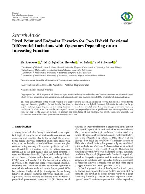 Pdf Fixed Point And Endpoint Theories For Two Hybrid Fractional Differential Inclusions With