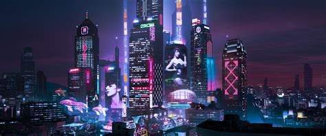 3440x1440 Futuristic Neon Skyline Cyberpunk City Ultrawide Quad Hd