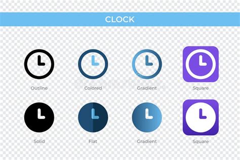 Clock Icon In Different Style Clock Vector Icons Designed In Outline Solid Colored Gradient