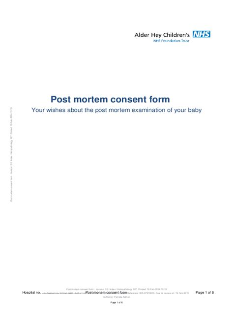 Fillable Online Post Mortem Consent Form Version 2 Fax Email Print Pdffiller