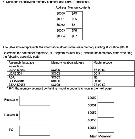 Solved 6 Consider The Following Memory Segment Of A 68hc11