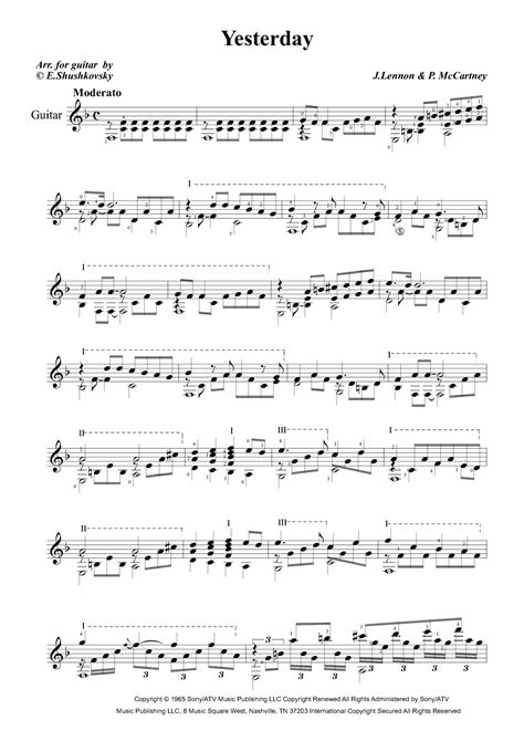 Yesterday Arr Evgeny Shushkovsky By Adam Levine And Tony Lucca Sheet