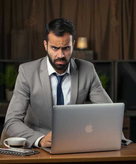 Premium Photo Man Working At Desk With Laptop