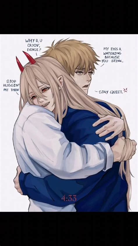 Denji And Pow Anime Hug Chainsaw Anime Drawings