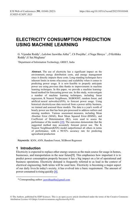 Pdf Electricity Consumption Prediction Using Machine Learning