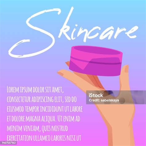 스킨 케어 제품 광고 사각형 포스터 텍스트 만화 평면 벡터 일러스트 손 잡고 미용 제품 핸드 크림 또는 보습 바디 로션 병 건강관리와 의술에 대한 스톡 벡터 아트 및 기타
