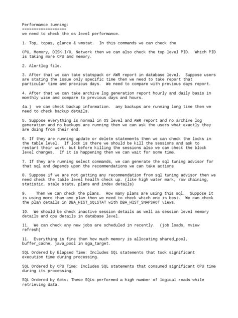 Performance Tunning Steps Pdf Backup Databases