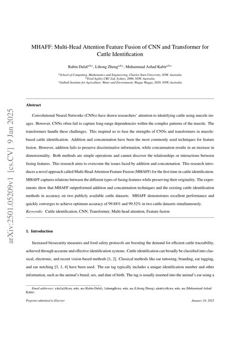 Pdf Mhaff Multi Head Attention Feature Fusion Of Cnn And Transformer For Cattle Identification
