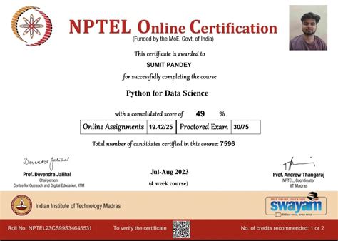 sumit pandey on linkedin nptel pythonfordatascience datascience coursecompletion…