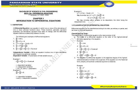 Module 1 Introduction To Differential Equations Bachelor Of Science In Civil Engineering Engr