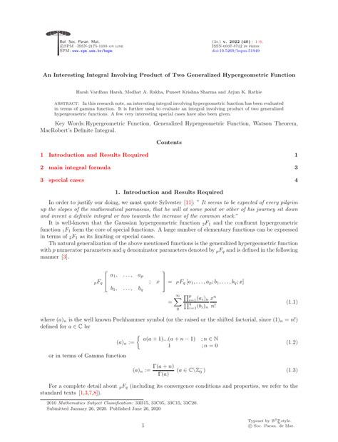Pdf An Interesting Integral Involving Product Of Two Generalized Hypergeometric Function