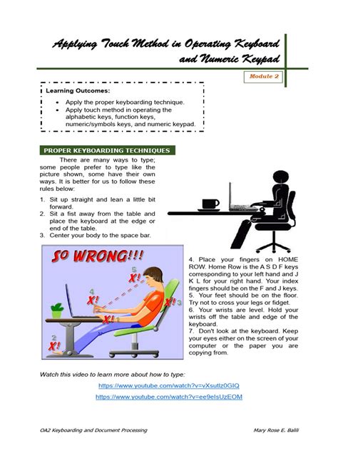Oa2 M2 Applying Touch Method In Operating Keyboard And Numeric Keypad Pdf Computer