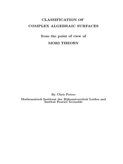 Classification Of Complex Algebraic Surfaces From The Point Of View Of Mori Theory Christiaan