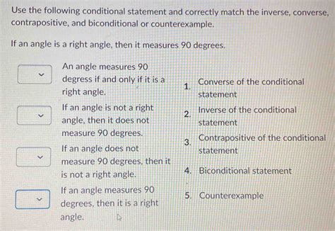 solved use the following conditional statement and correctly match the