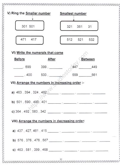 Numerals Class 2 Mathematics Printable Worksheet Free Pdf