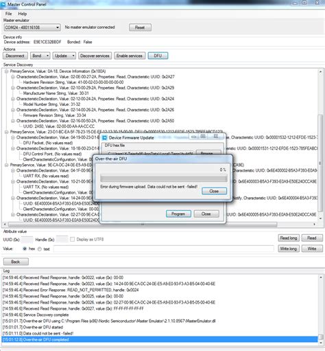 nrf8001 dk and ble uart project with dfu template error during firmware upload nordic qanda