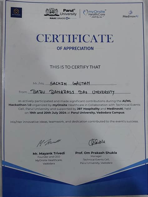 Ai Hackathon Innovation Professionalgrowth Teamwork Gratitude Paruluniversity Sachin Gautam