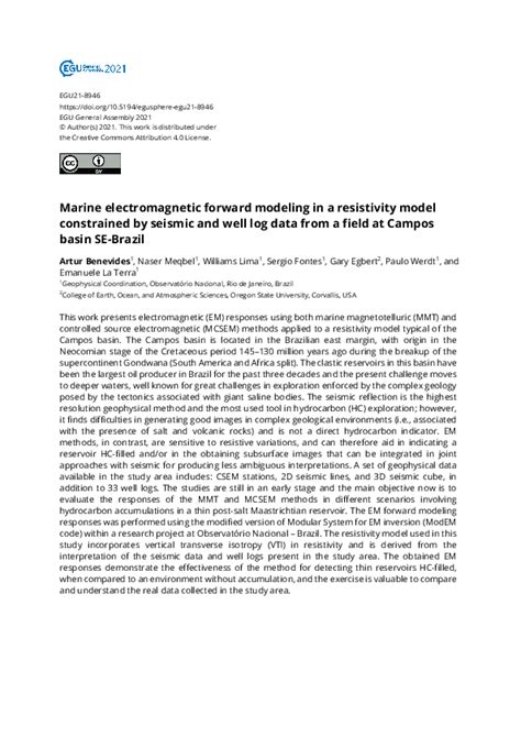 Pdf Marine Electromagnetic Forward Modeling In A Resistivity Model Constrained By Seismic And