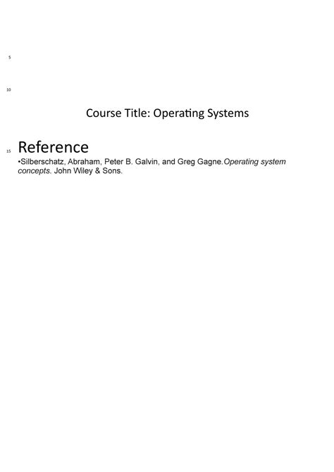 Operation Systems Lec 1 Course Title Operating Systems Reference •silberschatz Abraham