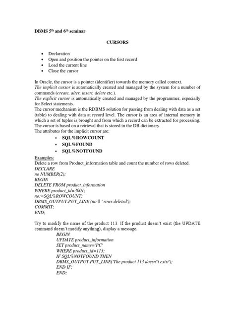 Cursors Pdf Parameter Computer Programming Sql