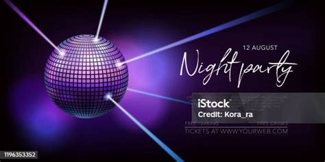 야간 파티 벡터 일러스트 포스터 디스코 나이트 클럽 콘서트 발표 또는 인터넷 배너 미러볼에 대한 스톡 벡터 아트 및 기타 이미지