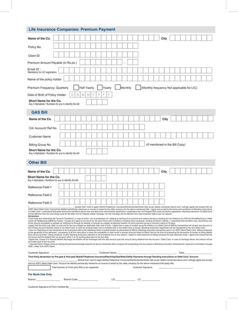 HDFC Bank Bill Pay Standing Instruction Registration Form In PDF Download