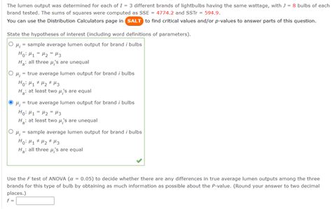 Solved The Lumen Output Was Determined For Each Of I Chegg Com