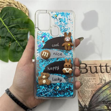 قاب گوشی Galaxy A21s سامسونگ آکواریومی شفاف اکلیلی عروسکی برجسته تدی کد