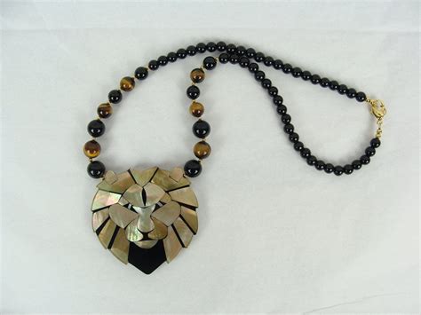 Vintage Lee Sands Lion Head Necklace 90s Abalone Mother Of Etsy
