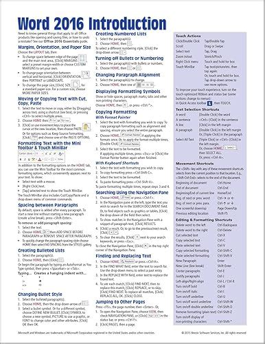 Microsoft Word 2016 Introduction Quick Reference Guide Windows Version Cheat Sheet Of