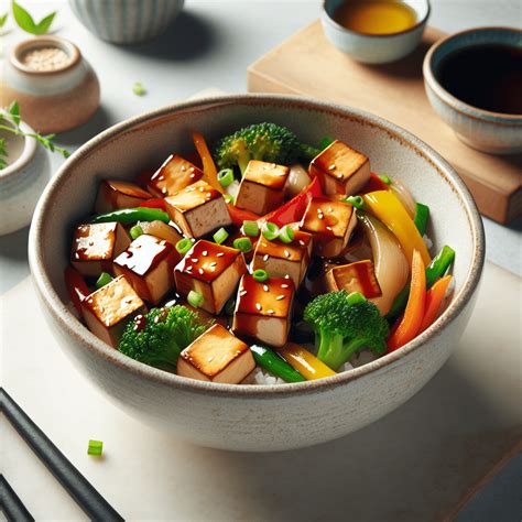 Bowl De Tofu Teriyaki Con Verduras Salteadas