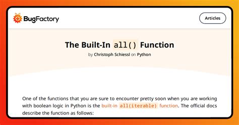 The Built In `all ` Function Bugfactory