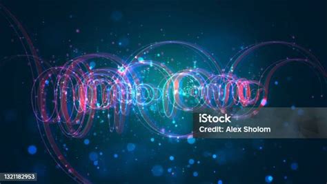 구부러지고 파도가 있는 추상적인 실이 공간에서 날아다니며 끝없이 펼쳐진 불꽃과 푸른색과 보라색 색상의 광채 가능성에 대한 스톡 벡터 아트 및 기타 이미지 Istock