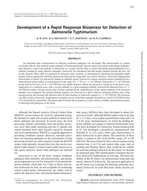 Pdf Development Of A Rapid Response Biosensor For Detection Of Salmonella Typhimurium