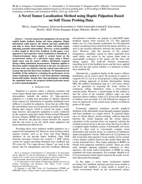 Pdf A Novel Tumor Localization Method Using Haptic Palpation Based On Soft Tissue Probing Data