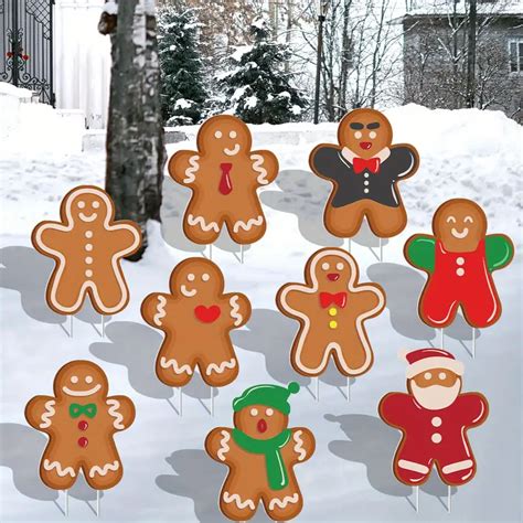 1 세트 다용도 플라스틱 진저브레드 맨 정원 말뚝 아르 데코 크리스마스 잔디밭 표지판 축제 휴일 마당 장식 크리스마스 추수감사절 결혼식 생일 할로윈 축하