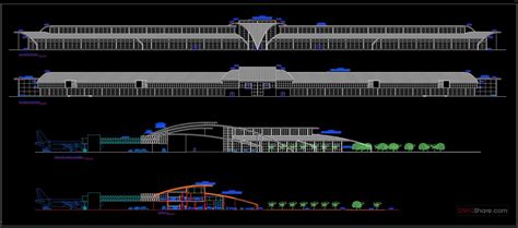 International Airport Layout Plan And Elevation Autocad Drawing Dwg
