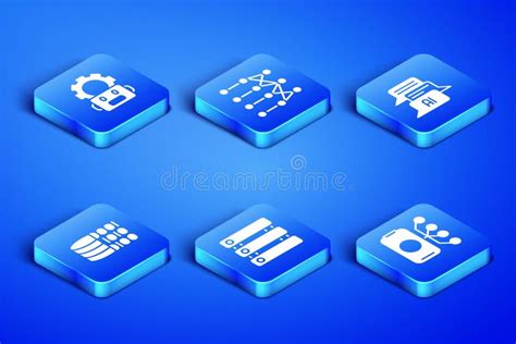 Set Neural Network Robot Setting Server Data Binary Code And Chat Icon Vector Stock Vector