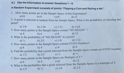 solved a use the information to answer questions 1 8 a