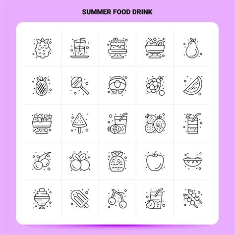Outline 25 Summer Food Drink Icon Set Vector Line Style Design Black Icons Set Linear Pictogram