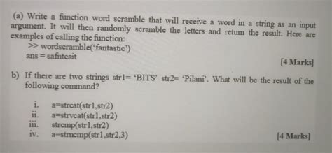 Solved A Write A Function Word Scramble That Will Receive