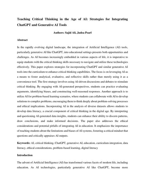 Pdf Teaching Critical Thinking In The Age Of Ai Strategies For