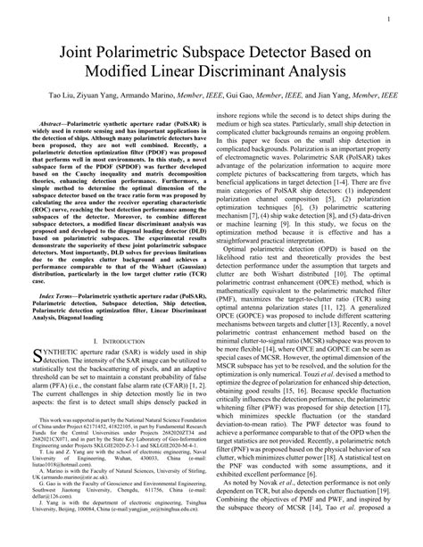 Pdf Joint Polarimetric Subspace Detector Based On Modified Linear