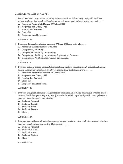 Soal Monitoring Dan Evaluasi Pdf