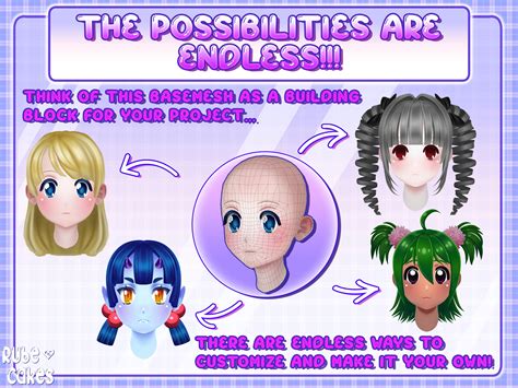 3d Shoujo Anime Head Basemesh Vtuber Customizable Face Vrchat Digital Manga Head Blender